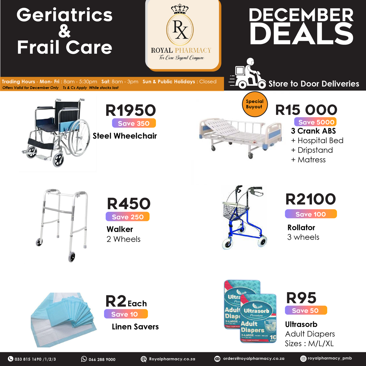 Geriatrics and frail care products now available at Royal Pharmacy